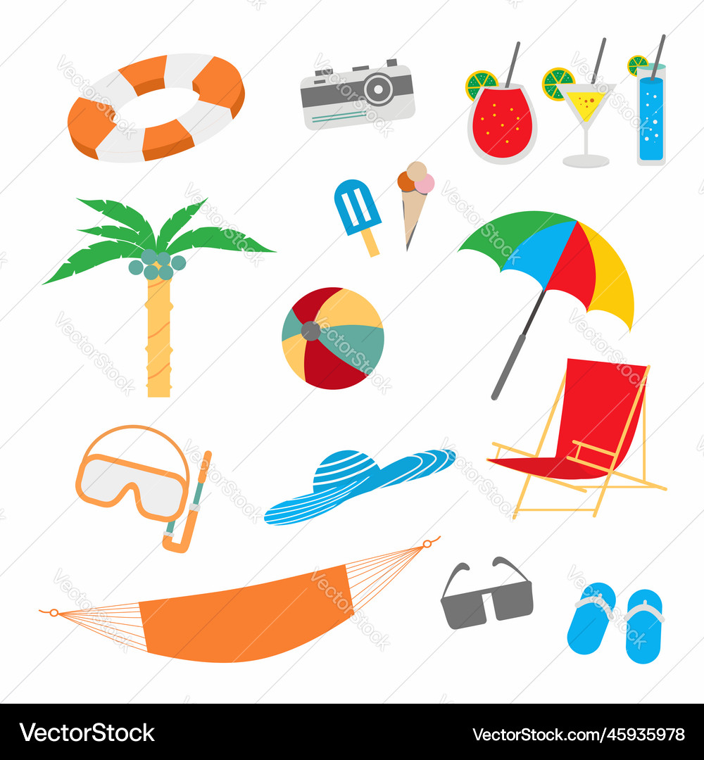 Collection of summer stuff isolated on white Vector Image