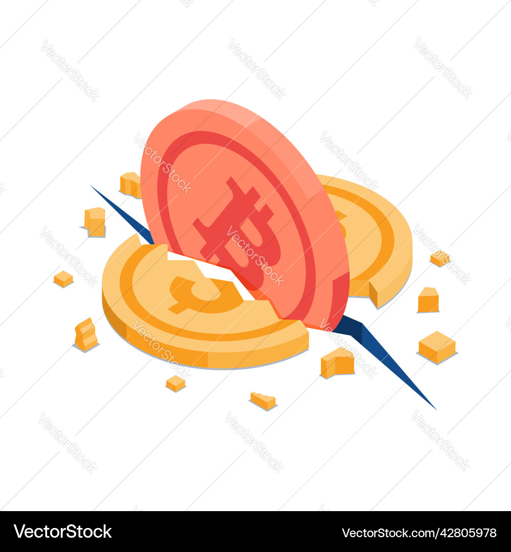 Isometric dollar coin cracked by bitcoin Vector Image