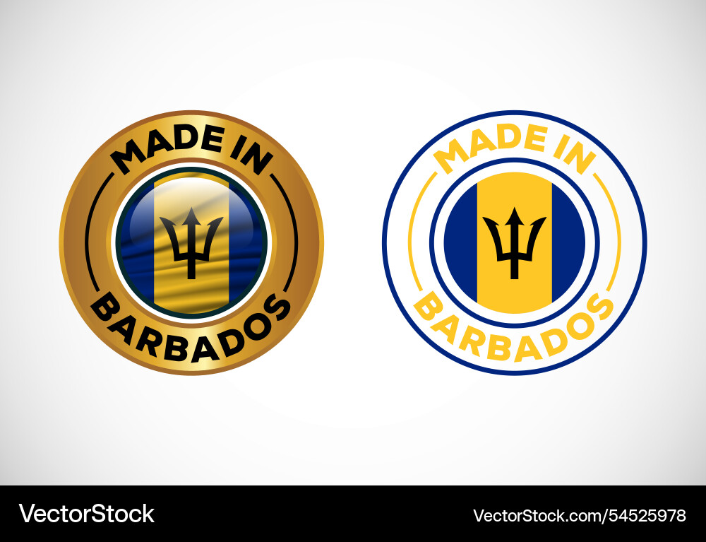 Made in barbados label icon with flag set Vector Image