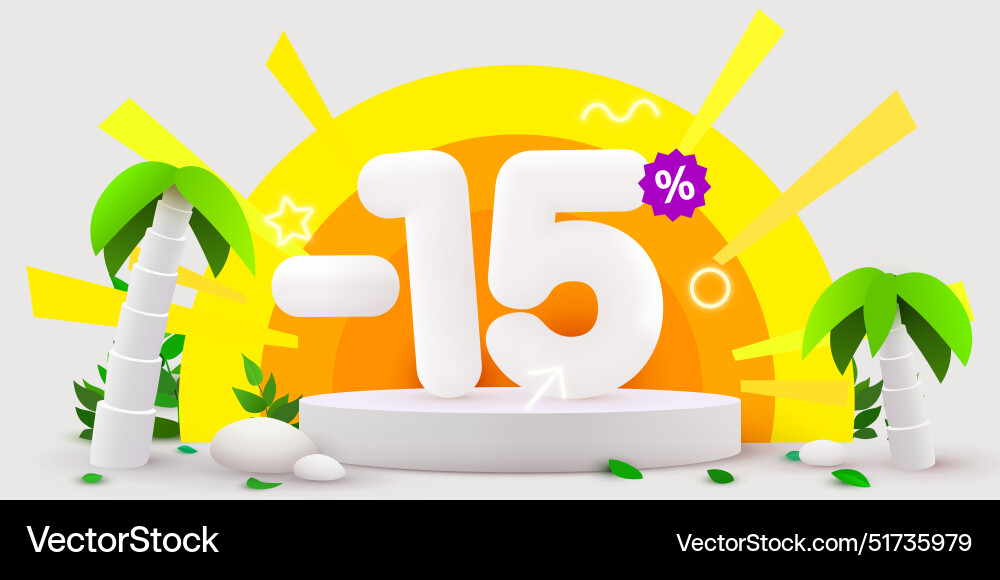 15 percent off discount summer composition Vector Image