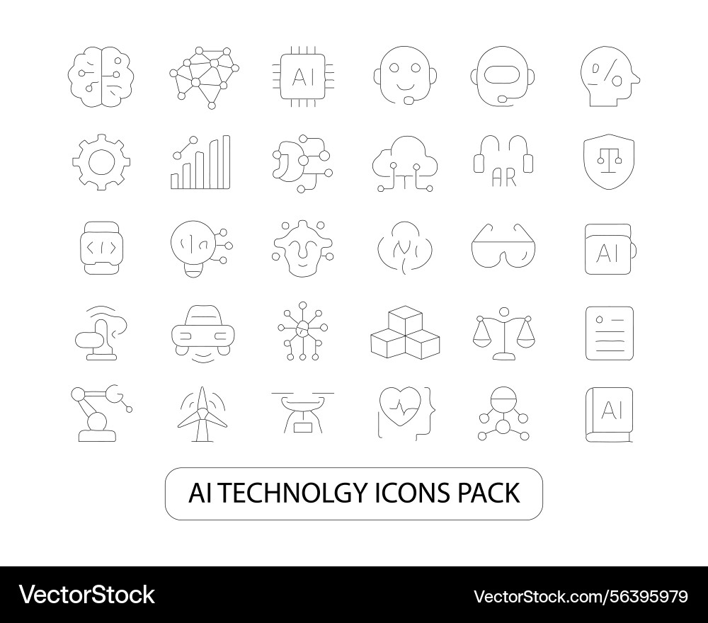 Ai technology icons pack Royalty Free Vector Image