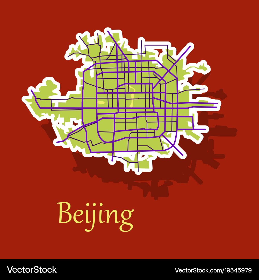 Beijing city map sticker Royalty Free Vector Image