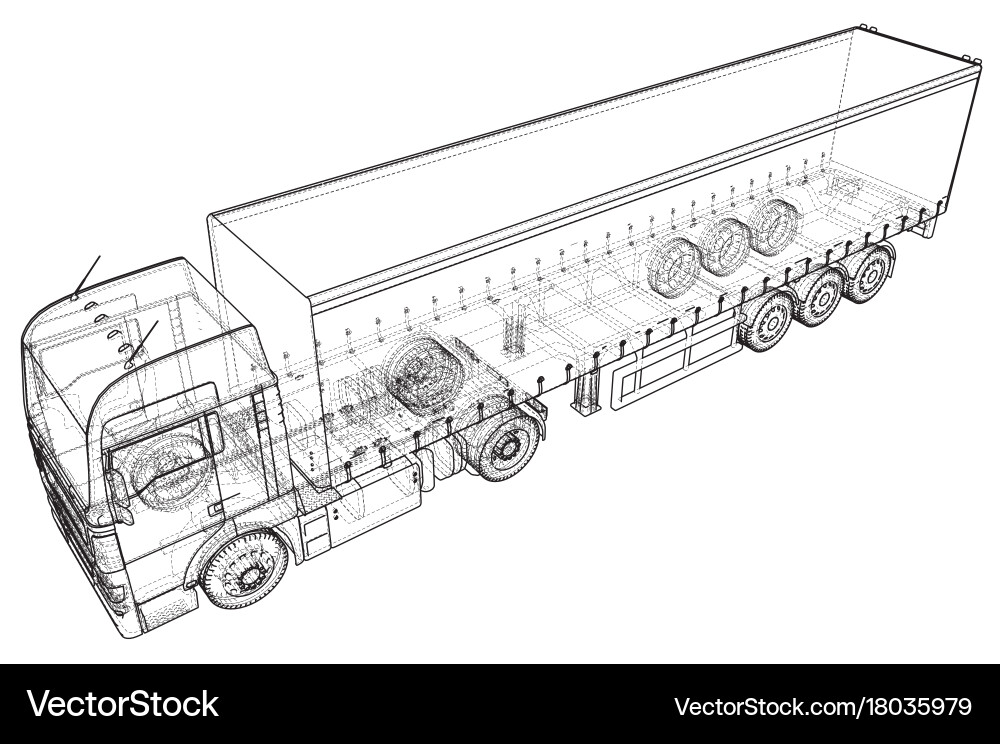 Cargo truck trailer abstract drawing wire-frame Vector Image