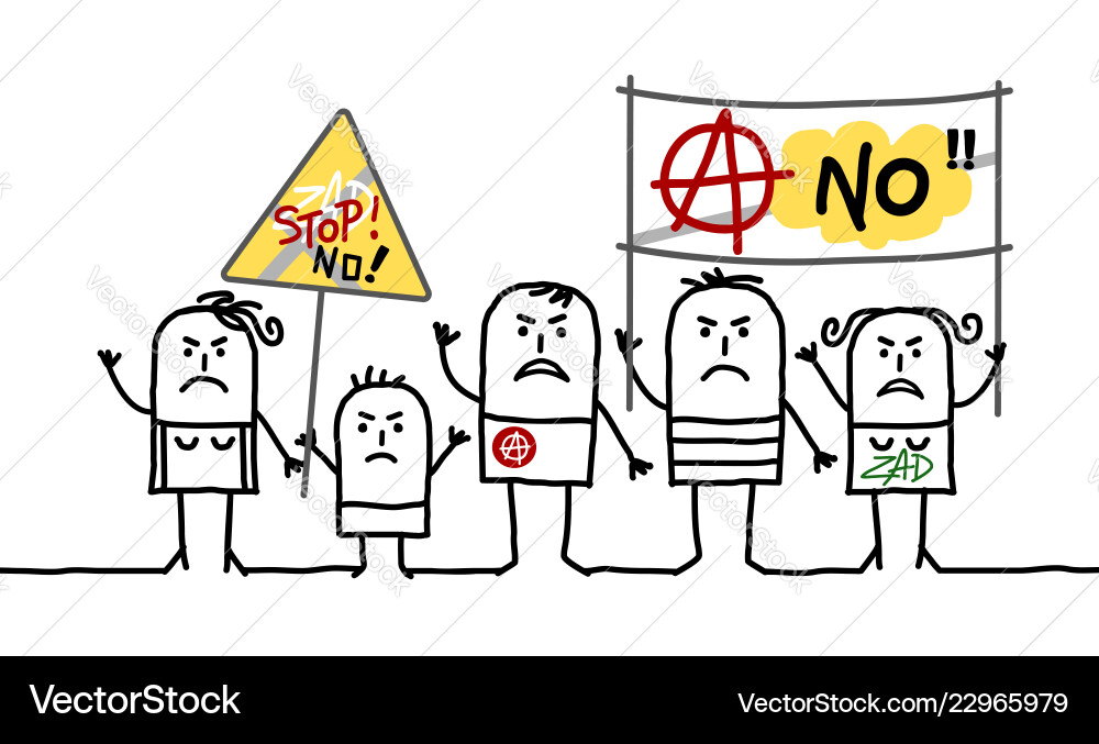 Cartoon protesting anarchist people Royalty Free Vector