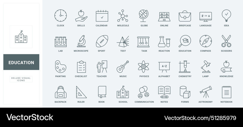 Education line icons set book and lab tests Vector Image
