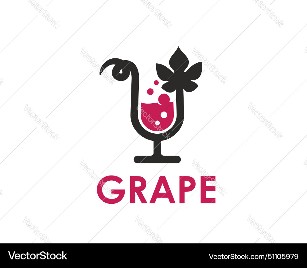 Grape wine icon wineglass vine leaf for winery Vector Image