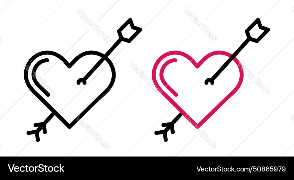 Heart with arrow icon set wedding or valentine Vector Image