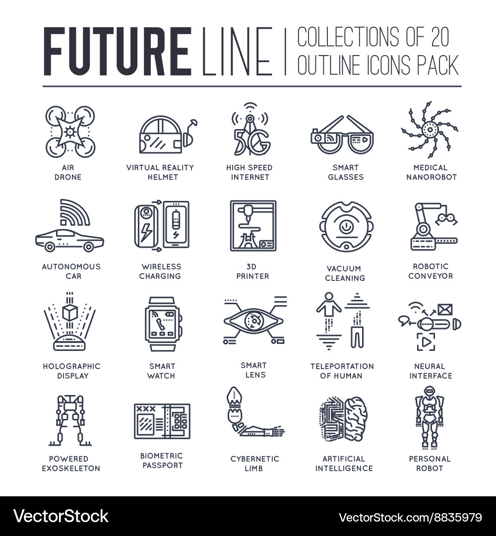 Premium quality future thin line collection set Vector Image
