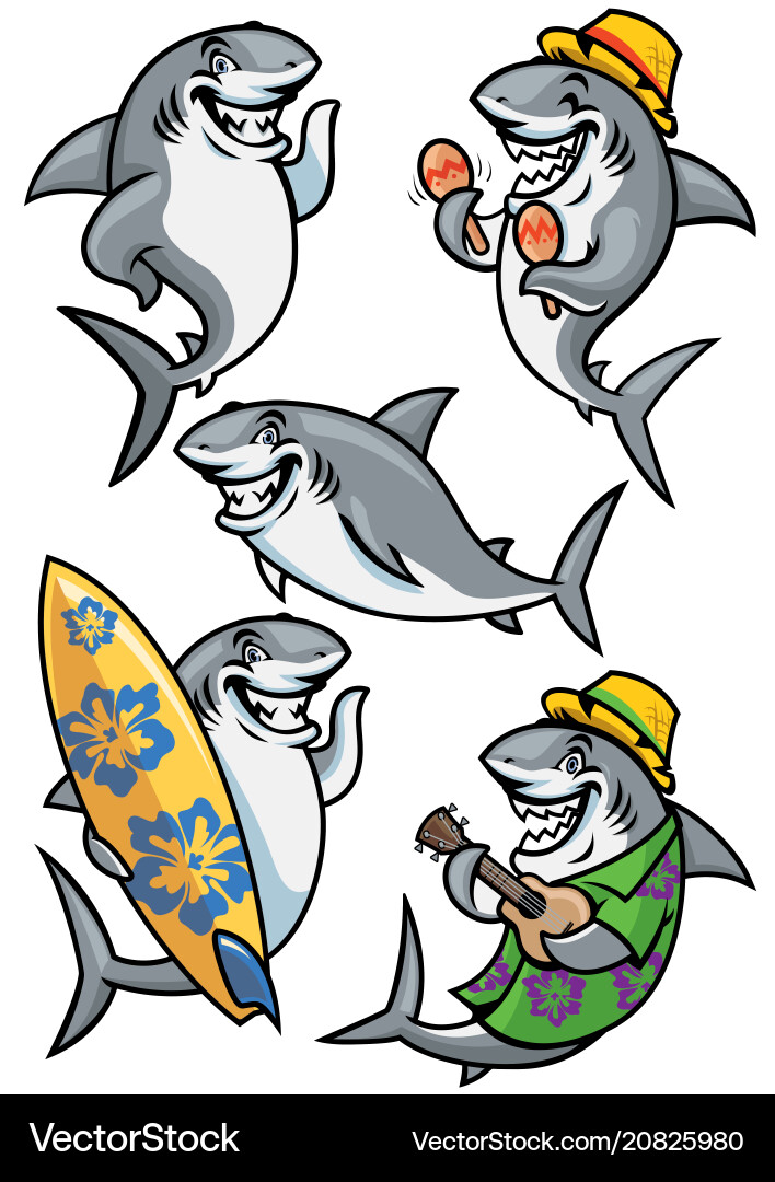Cartoon Shark Character Set Royalty Free Vector Image