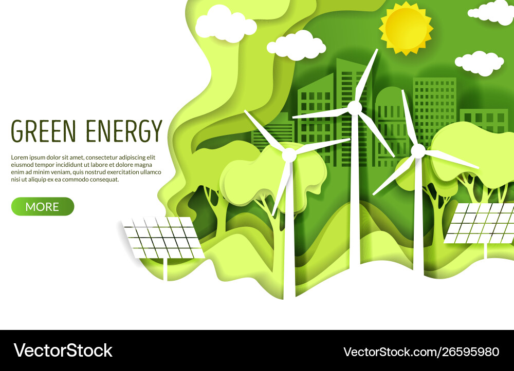 Green energy web banner template paper cut Vector Image