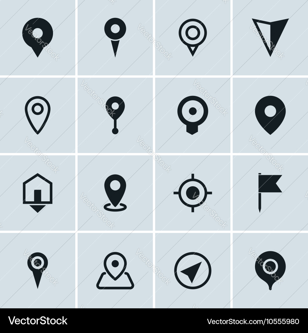 Map location icons set of 16 pointers symbols Vector Image