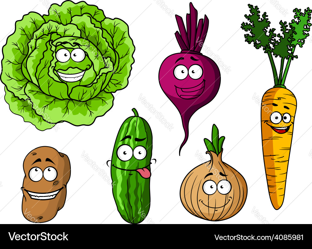 Cartoon fresh vegetables set Royalty Free Vector Image