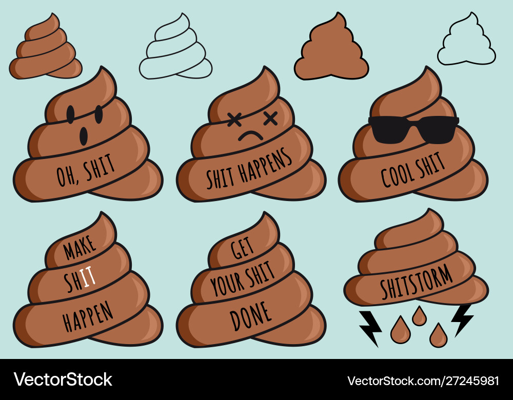 Funny poop emojis shit emoticons set Royalty Free Vector