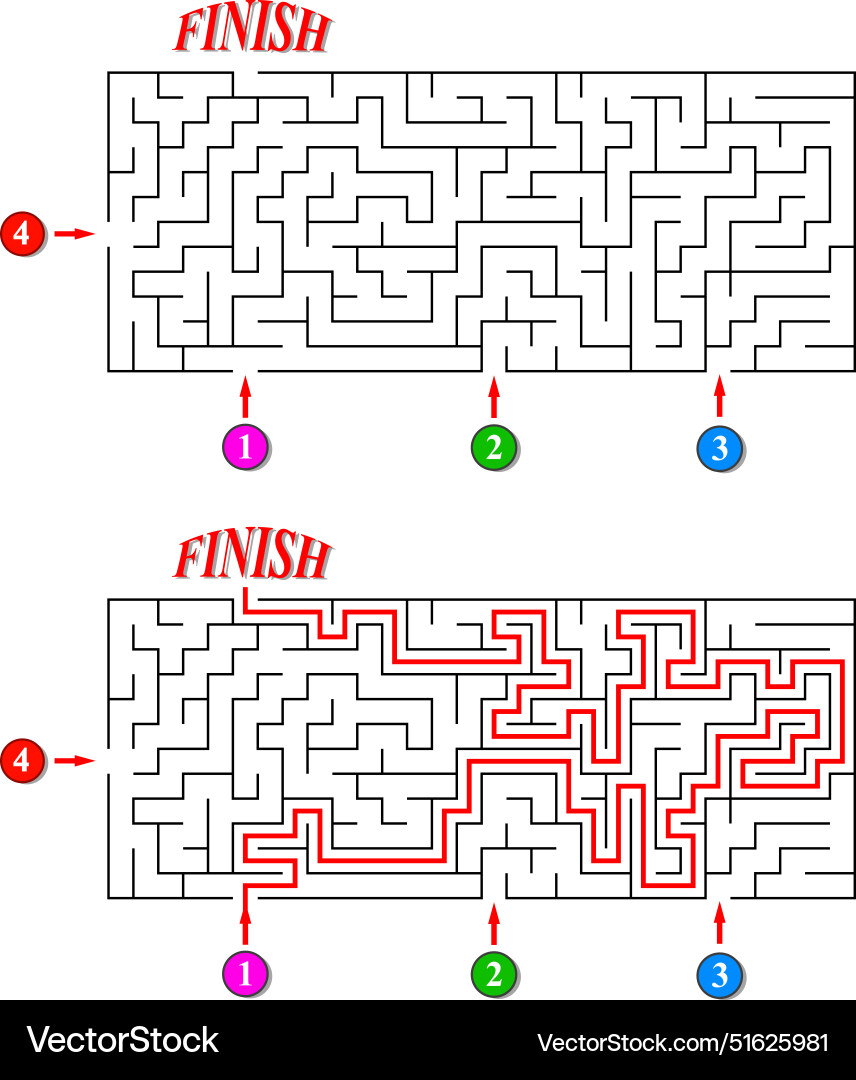 Labyrinth with four entrances find the right way Vector Image