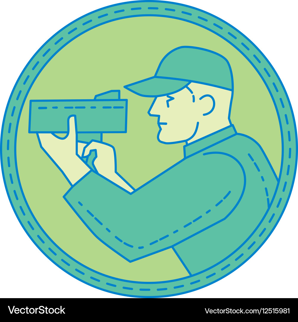 Policeman speed radar gun circle mono line Vector Image