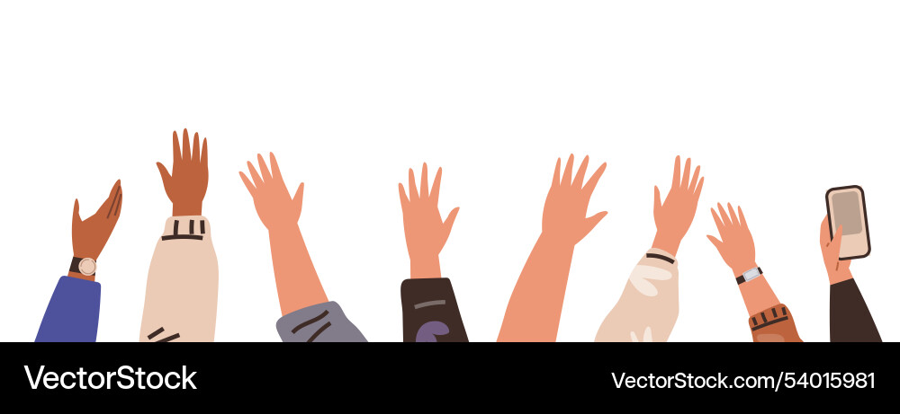 Raised hands of diverse group in unity Royalty Free Vector