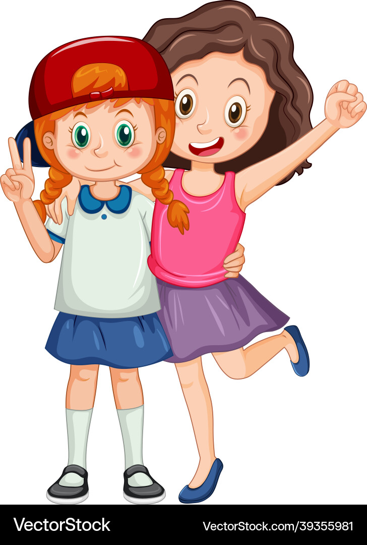 Two cute girls hugging each other Royalty Free Vector Image