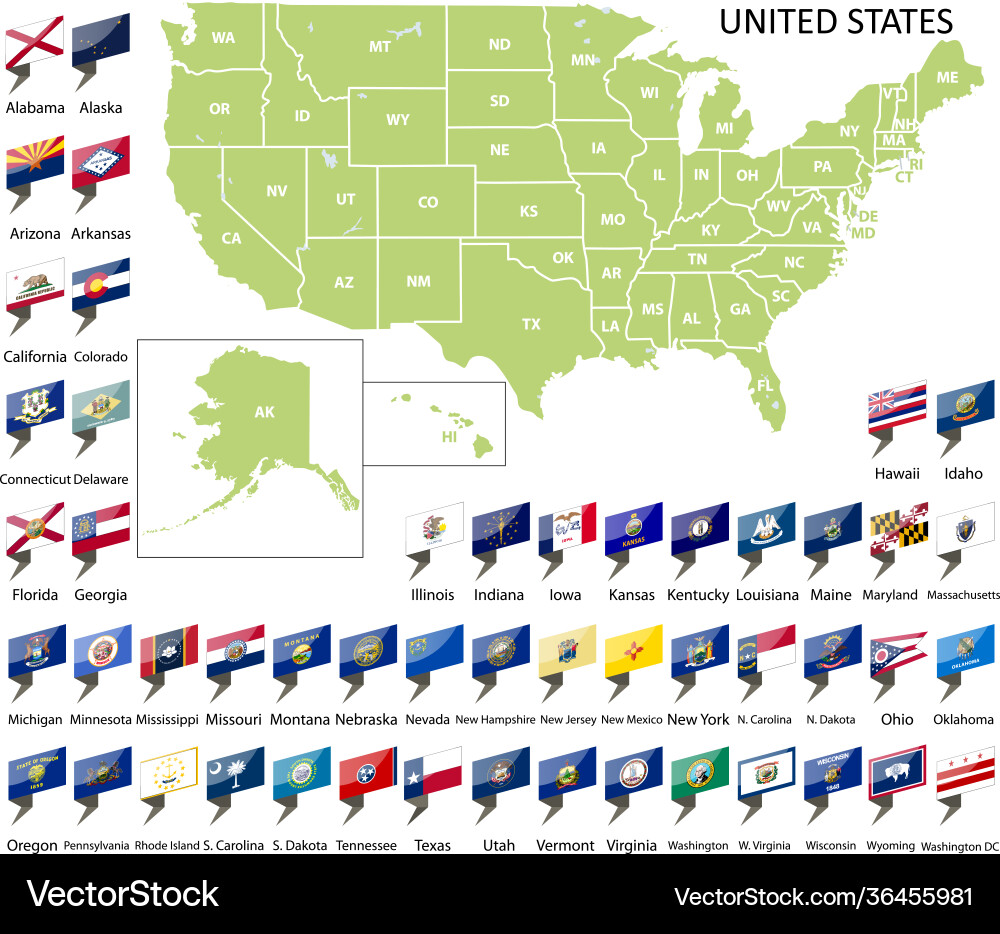 United States Map with State Flags Royalty Free Vector Image
