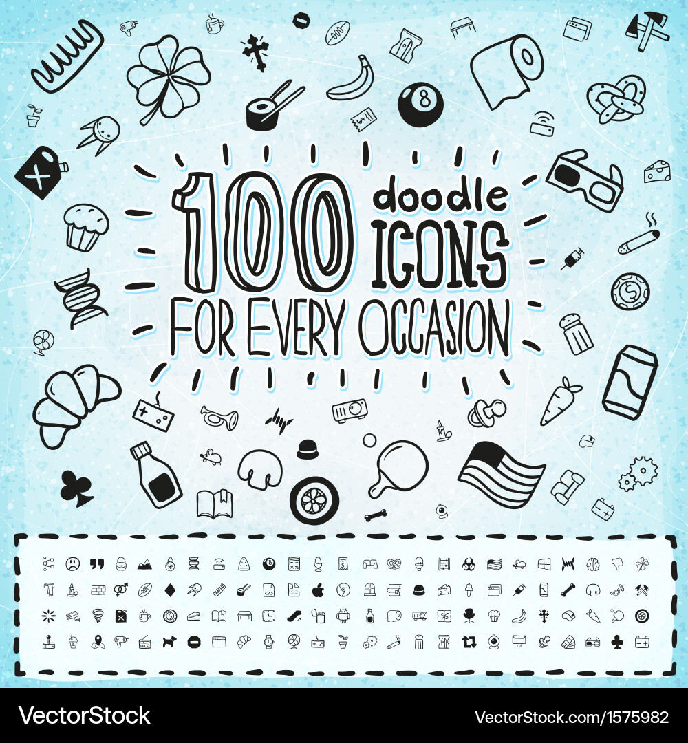 100 doodle icons universal set Royalty Free Vector Image