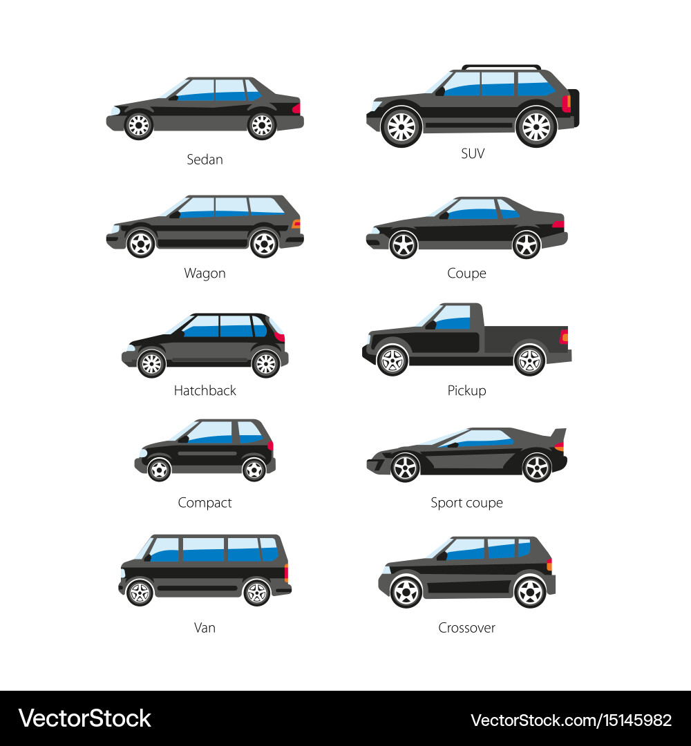 Car or automobile body type names flat Royalty Free Vector