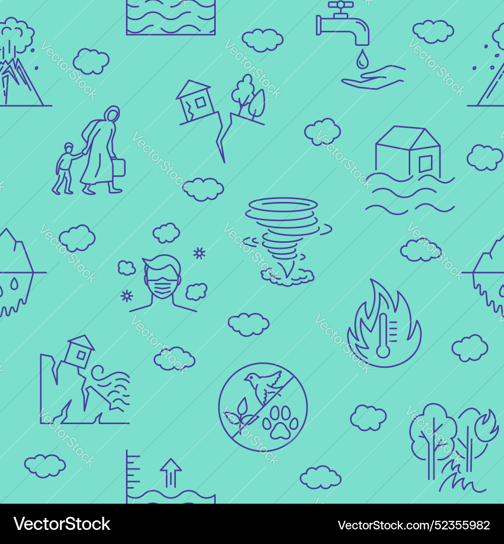 Climate disasters line seamless pattern Royalty Free Vector