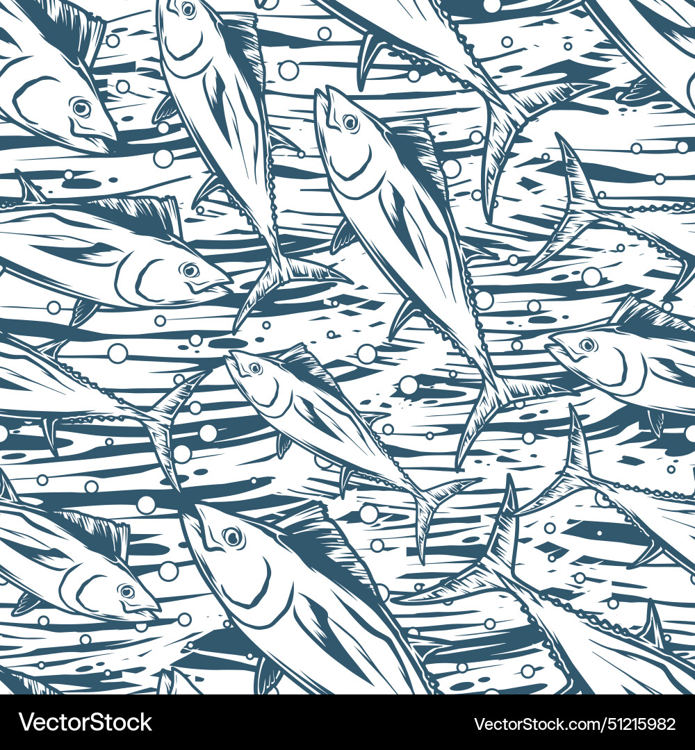 Mackerel fish monochrome pattern seamless Vector Image