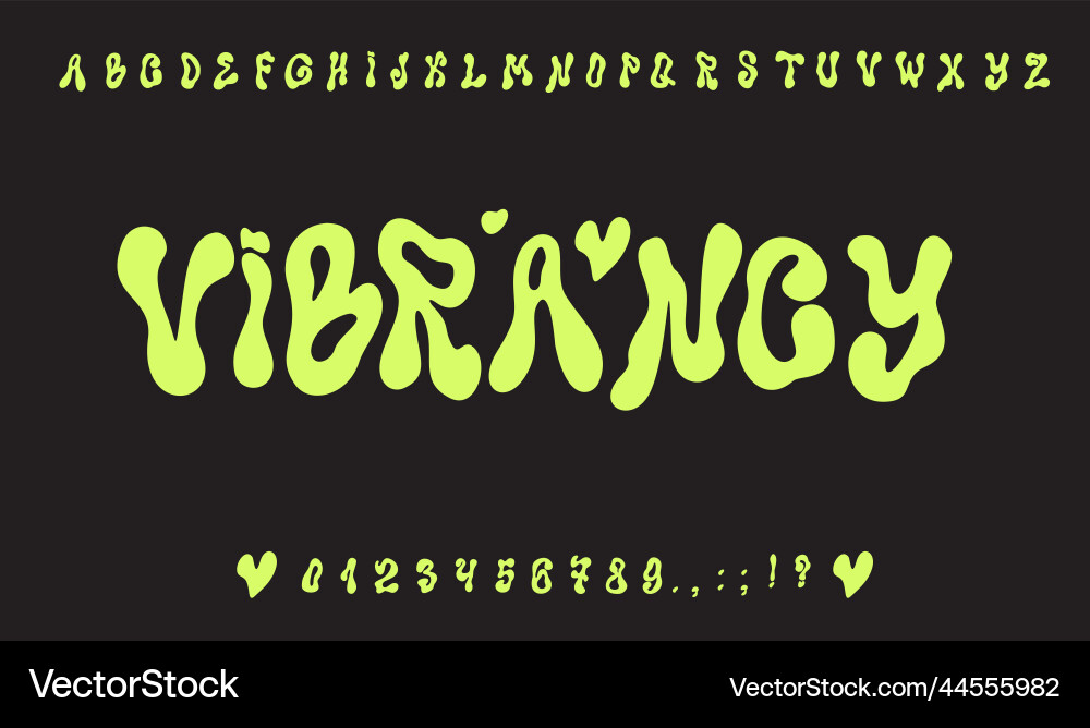 Psychedelic flux typeface abc hippie groovy y2k Vector Image