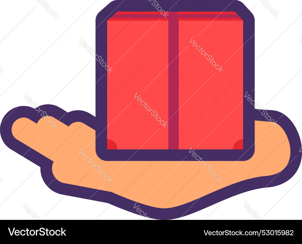 Red holiday box on human palm express delivery Vector Image