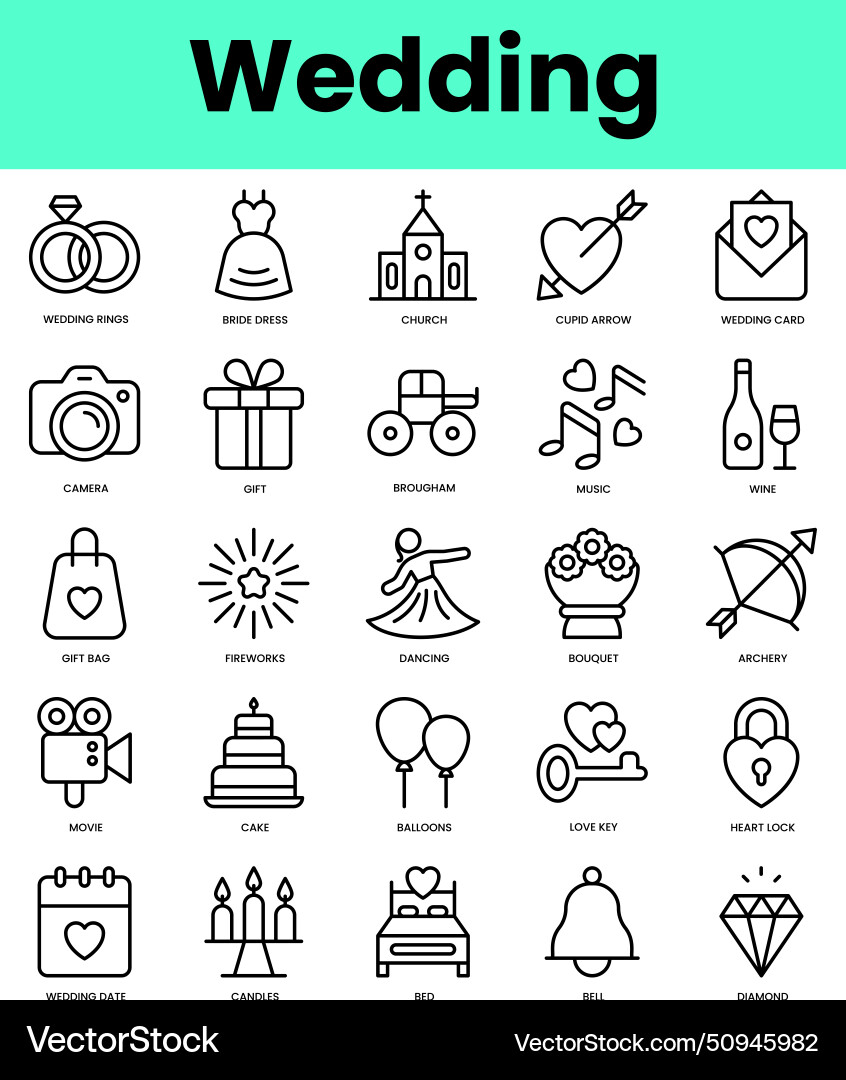 Set of wedding icons linear style icon bundle Vector Image