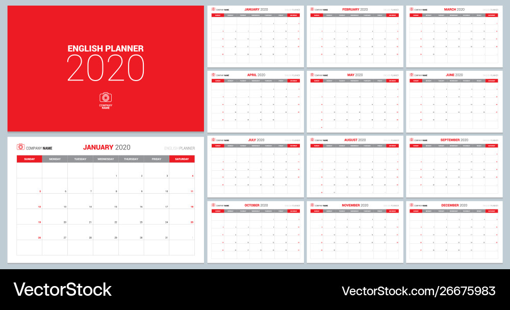 2020 Calendar Planner - Weekly Layout Royalty Free Vector