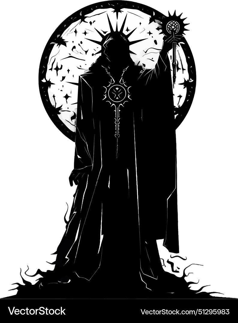 Black silhouette of a wizard on white background Vector Image