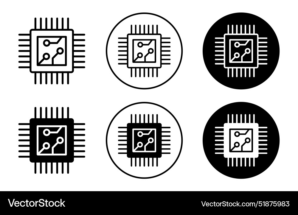 Chip icon outline flat Royalty Free Vector Image