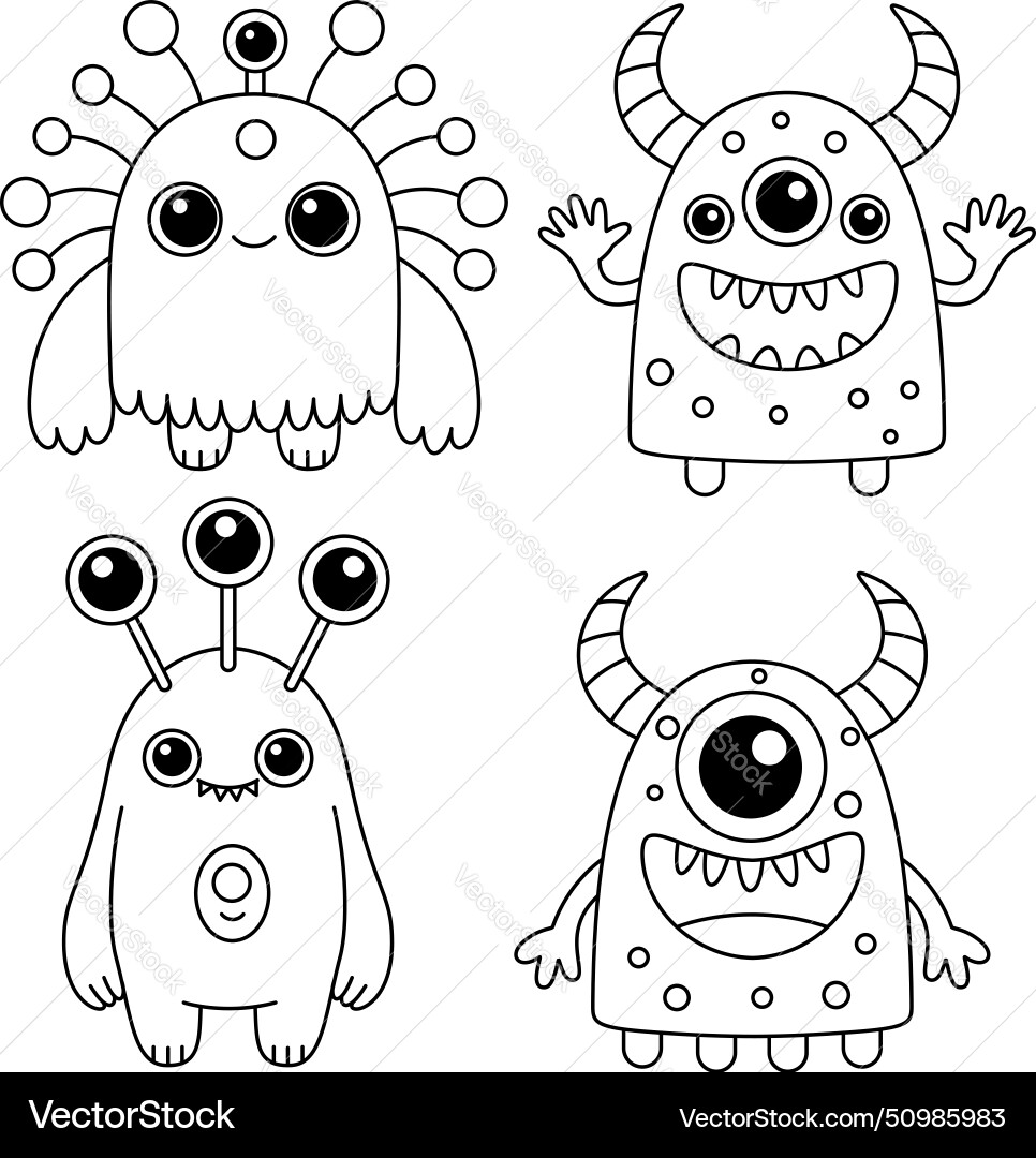 Happy halloween of cute monster coloring page Vector Image