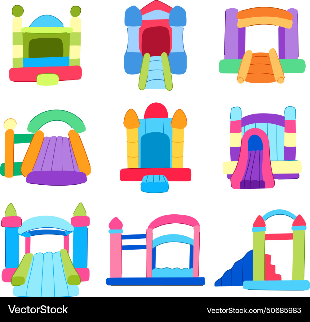 Inflatable castle set cartoon Royalty Free Vector Image