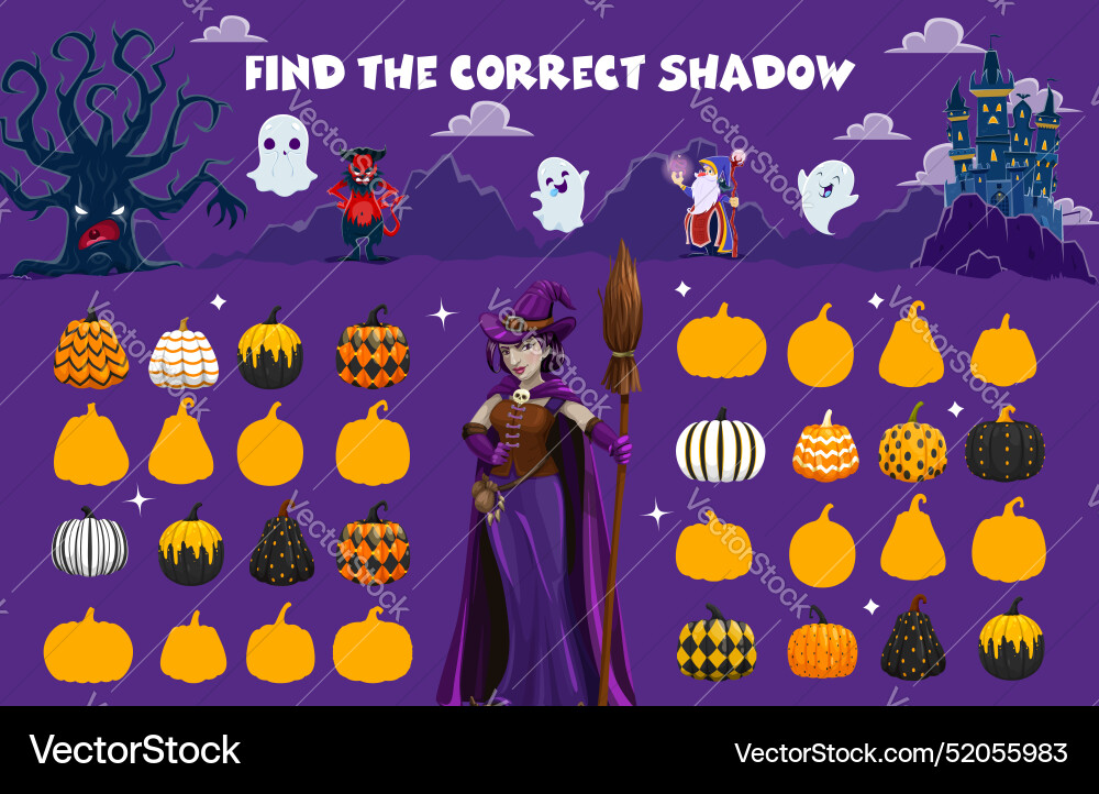 Kids game help to find correct halloween pumpkin Vector Image