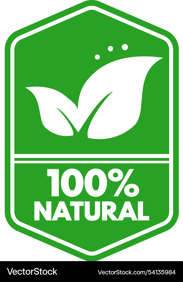 100 natural - designation label green sticker Vector Image