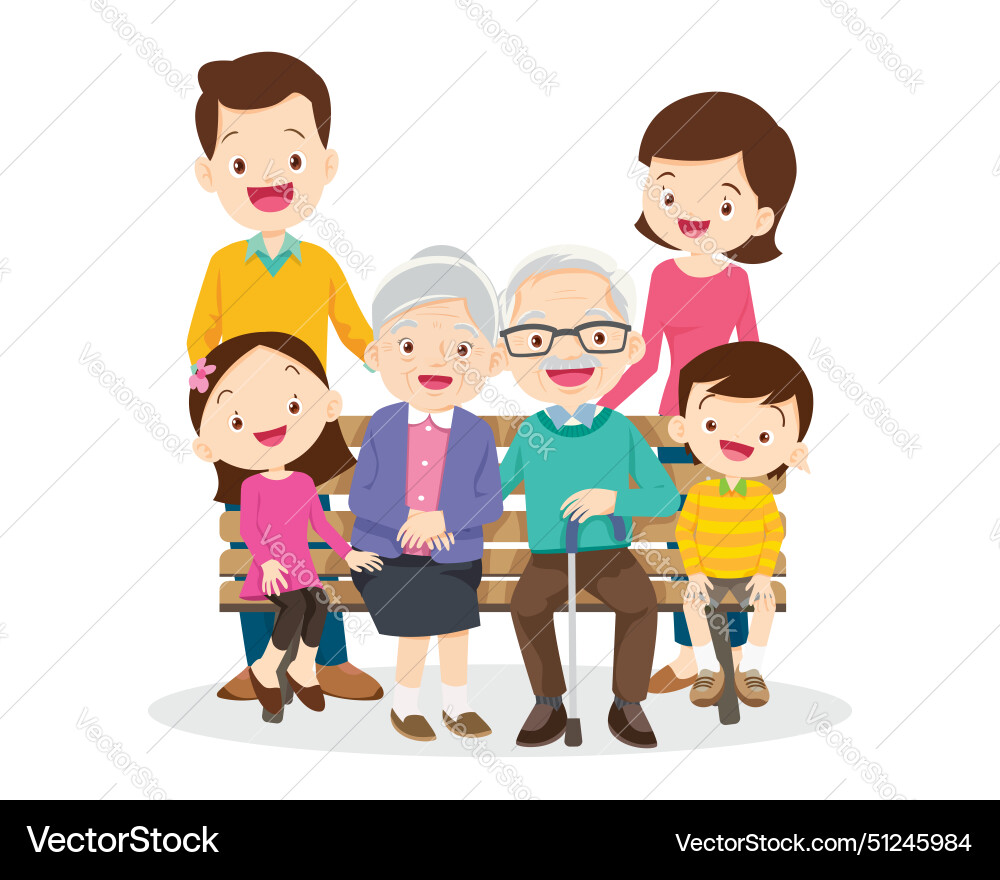 Big happy multi-generational family siblings Vector Image