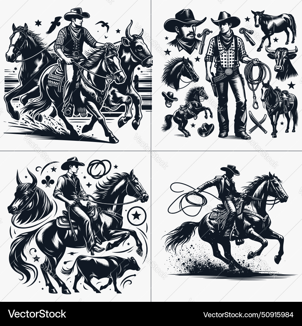 Cowboy and cowgirl bundle file Royalty Free Vector Image