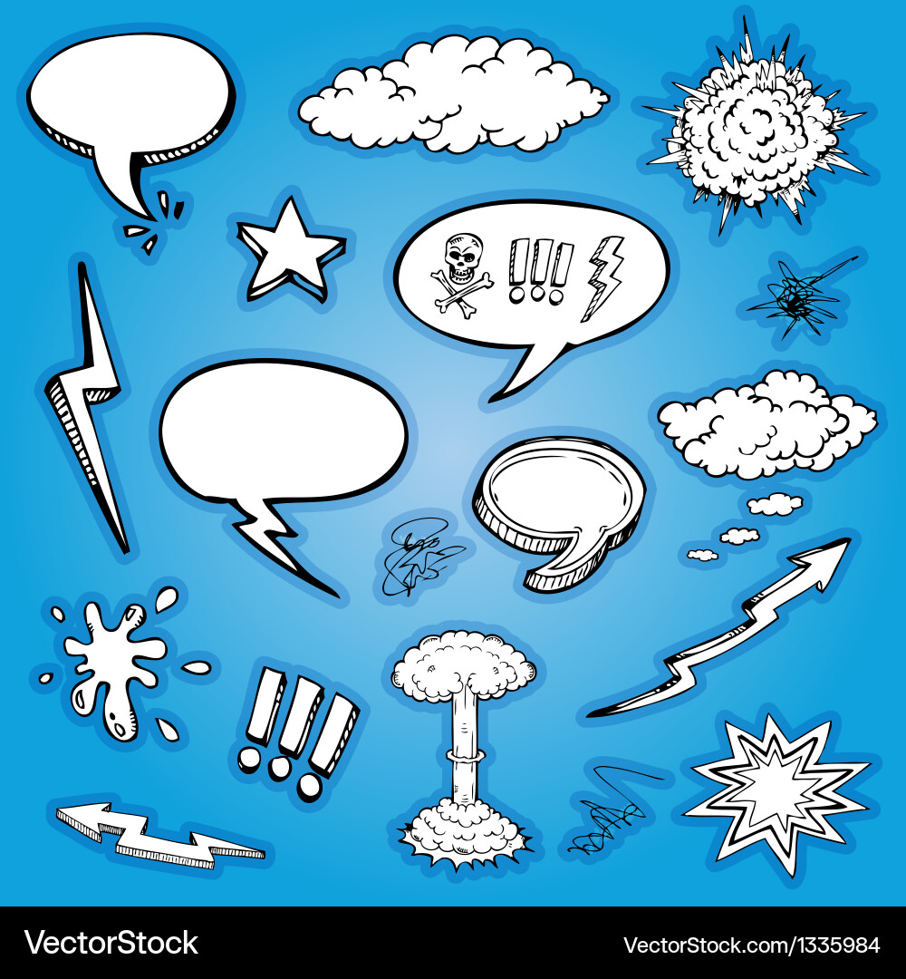 Hand drawn cartoon and bubbles collection Vector Image