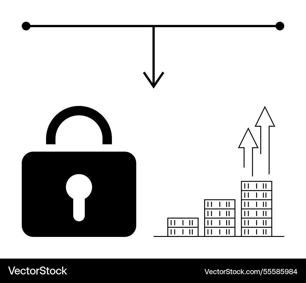 Lock and growth chart connected by downward arrow Vector Image