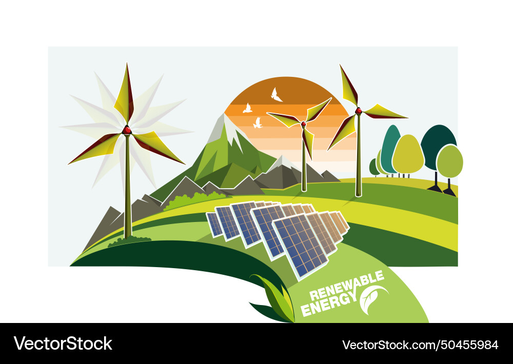 Renewable energy earth sun wind and water Vector Image