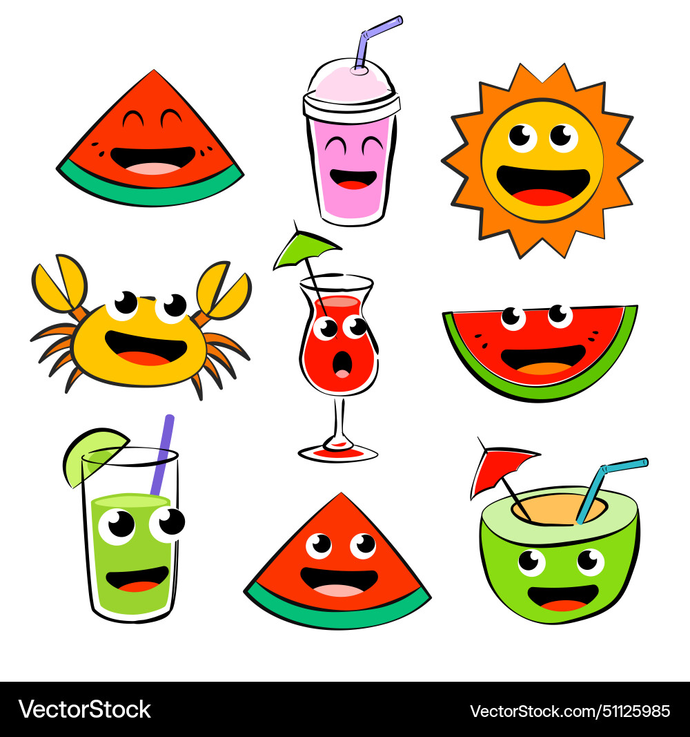 Fun cartoon characters for summer cartoon Vector Image