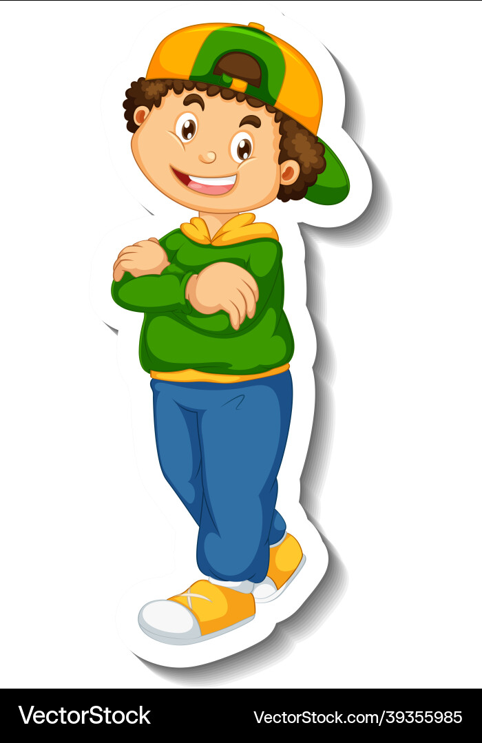Sticker template with a boy cartoon character Vector Image