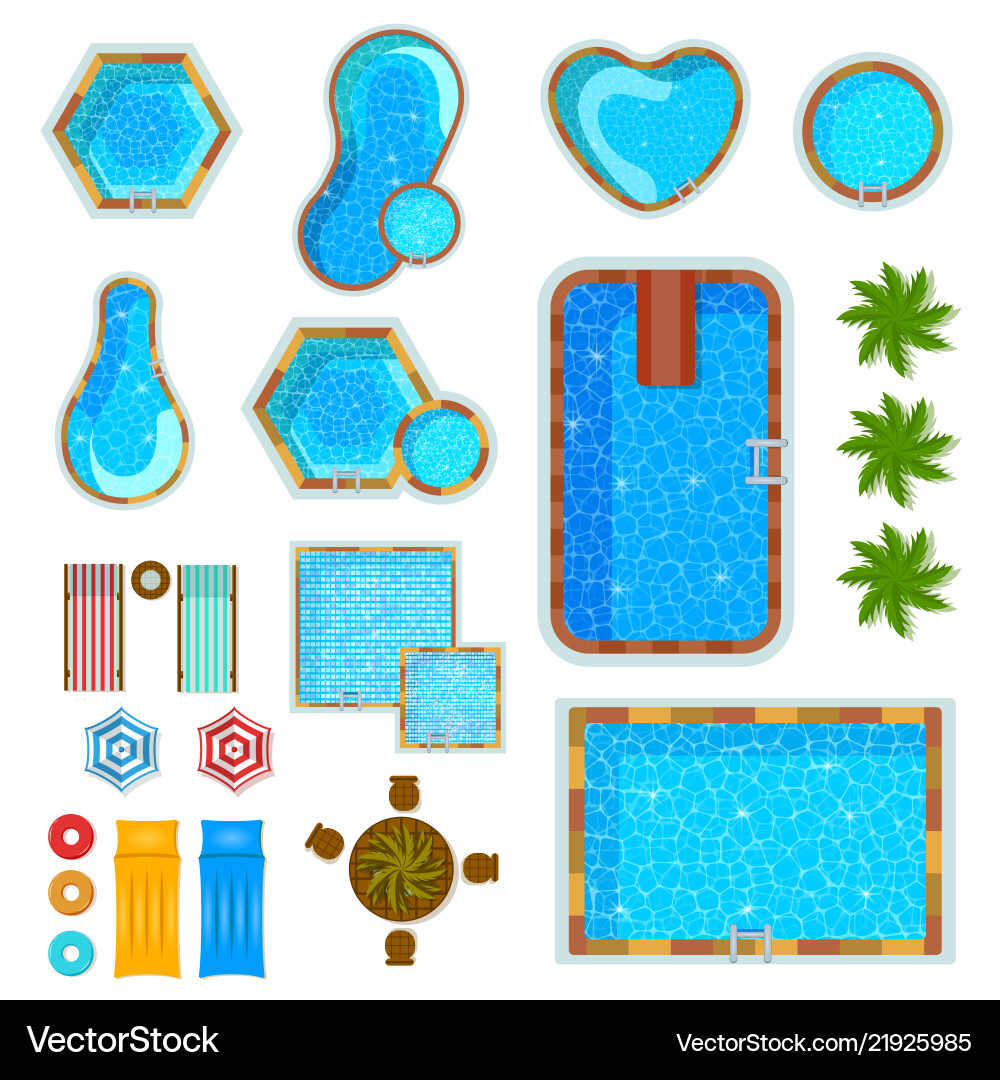 Swimming pools top view set Royalty Free Vector Image