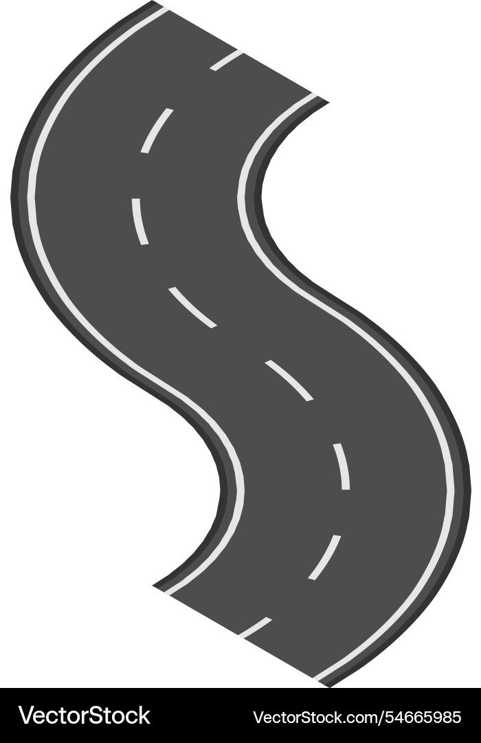 Winding road featuring white dashed lines curving Vector Image