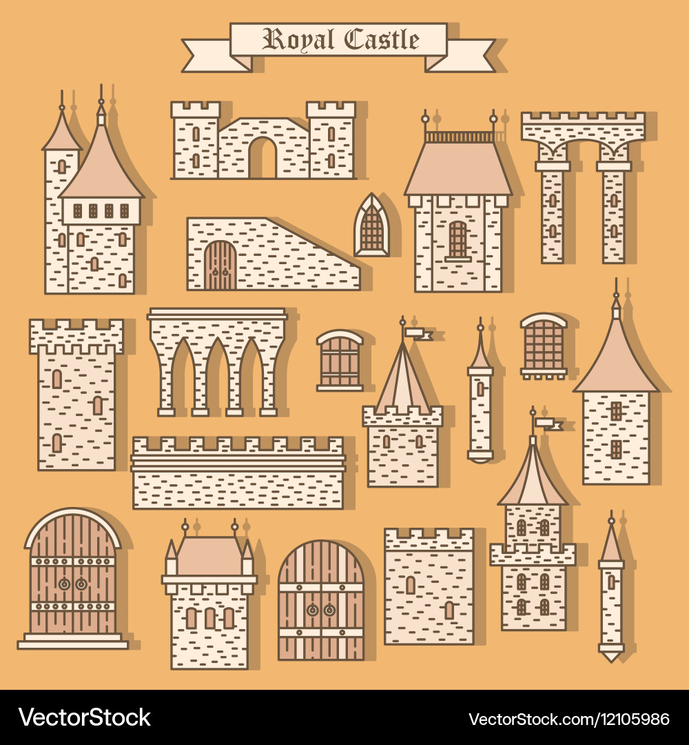 Cartoon stone castle isolated parts Royalty Free Vector