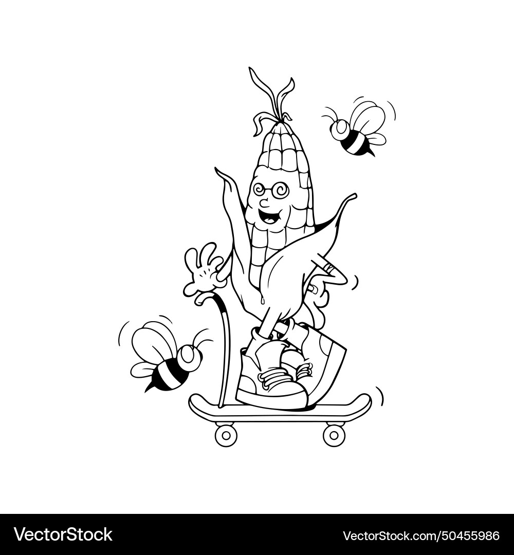 Groovy cartoon monochrome corn character Vector Image