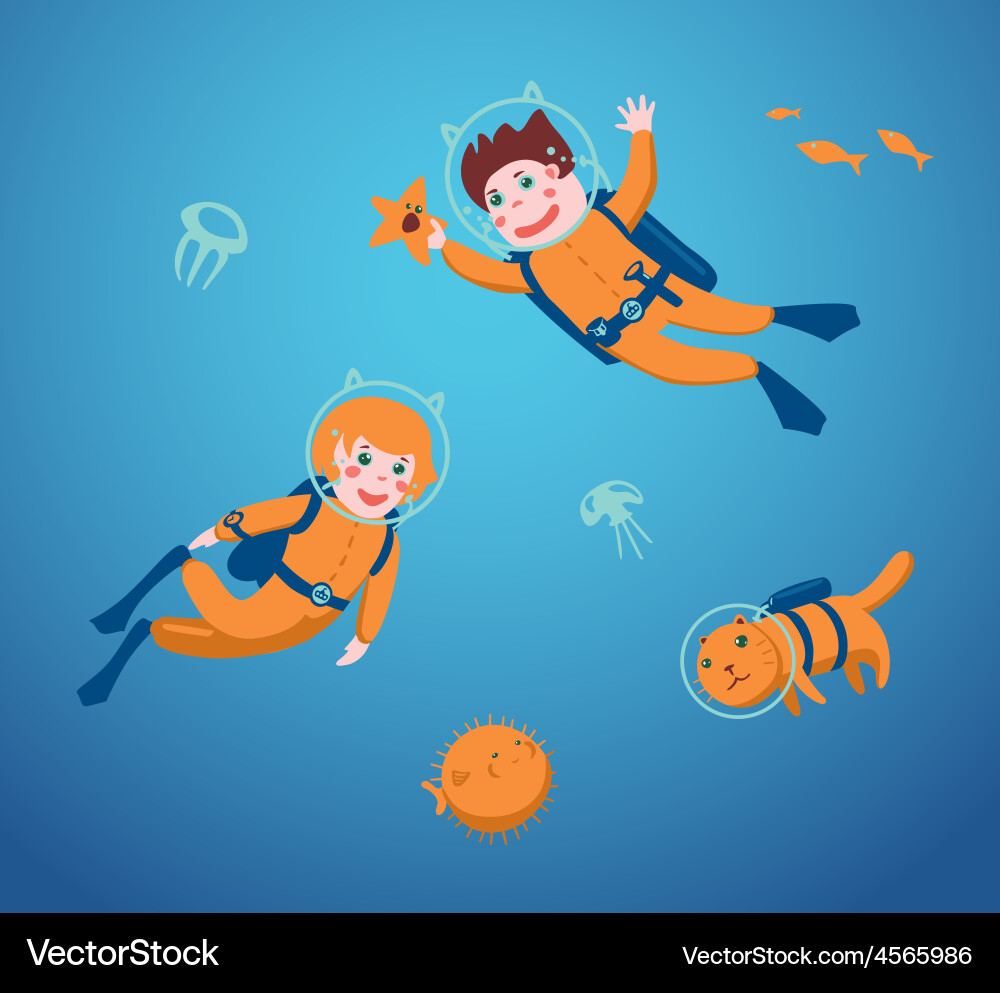Kids diving Royalty Free Vector Image - VectorStock