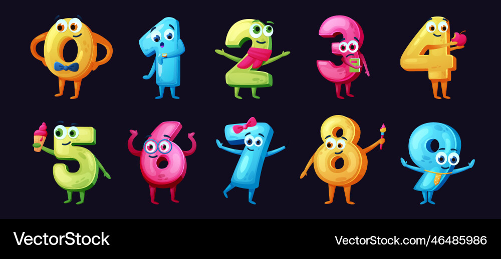 Numbers with smile faces cartoon characters cute Vector Image