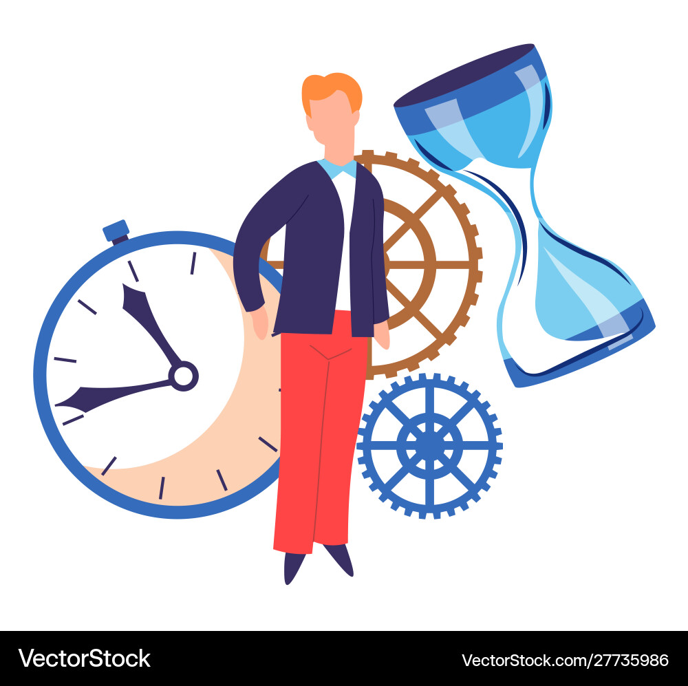 Time concept timer and hourglass cogwheels man Vector Image
